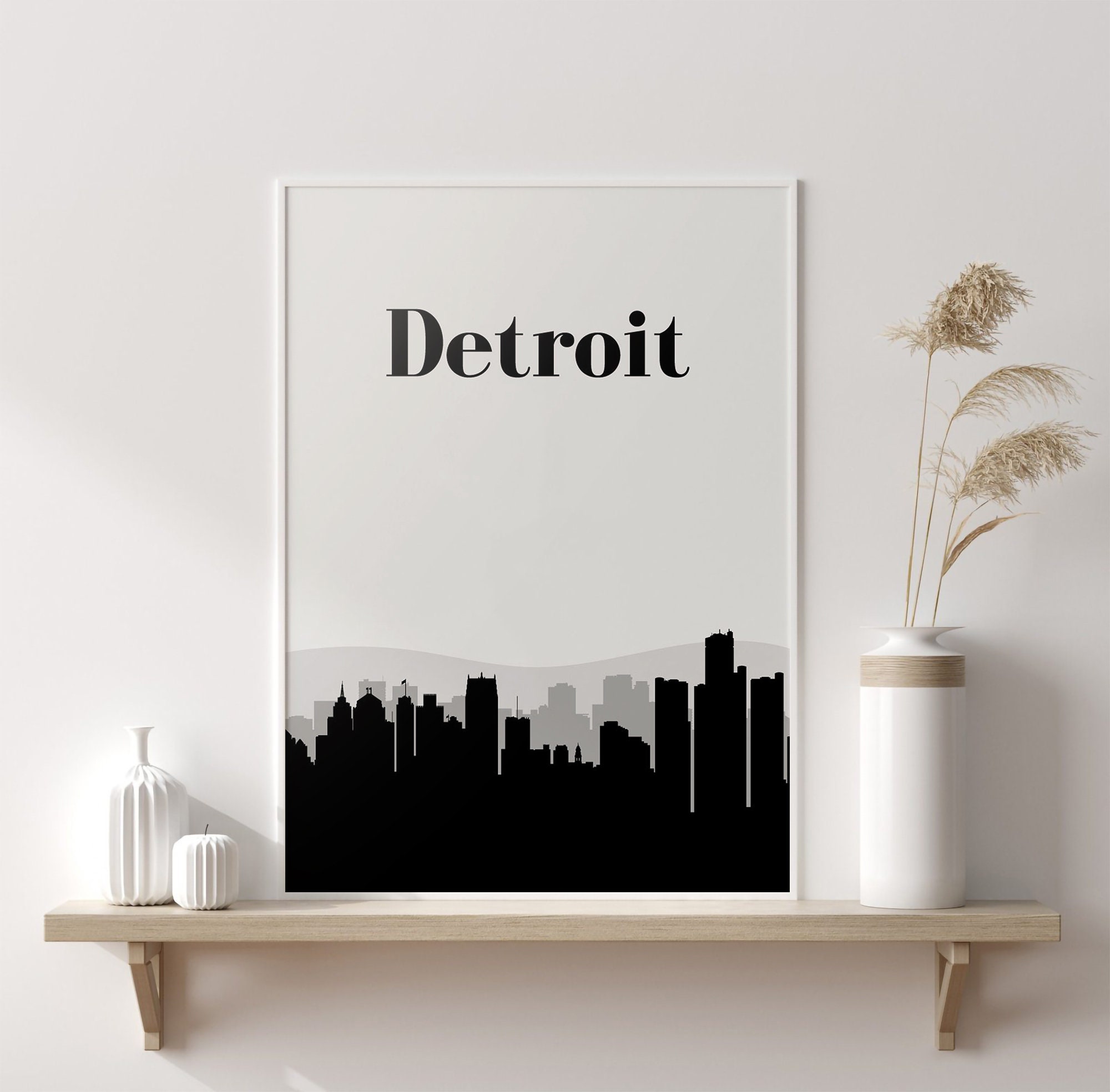 Detroit Wall Art Print, Detroit Art, Detroit Skyline, Detroit Print ...