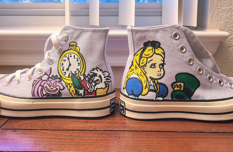 Custom Alice in Wonderland Hand Painted Converse High Top Shoes mad ...