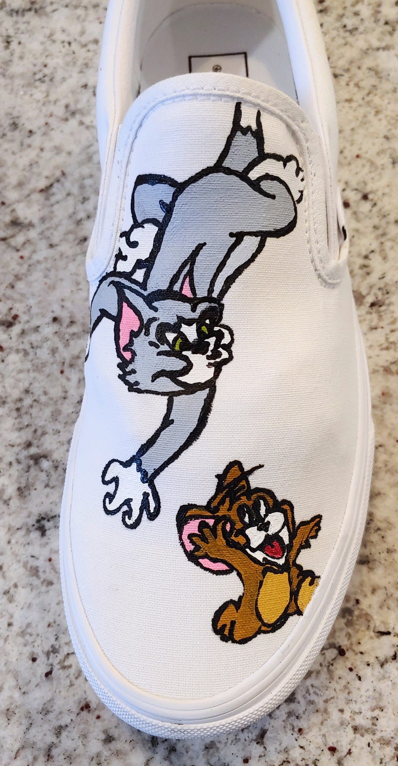 Hand Painted Tom and Jerry Cartoon Vans Slip on Custom Shoes - Etsy