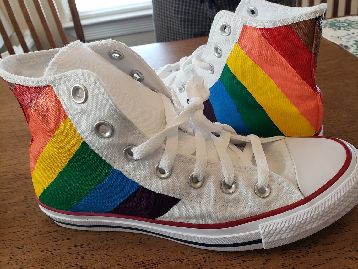 Hand Painted Rainbow Custom Converse High Top Shoes LGBT | Etsy