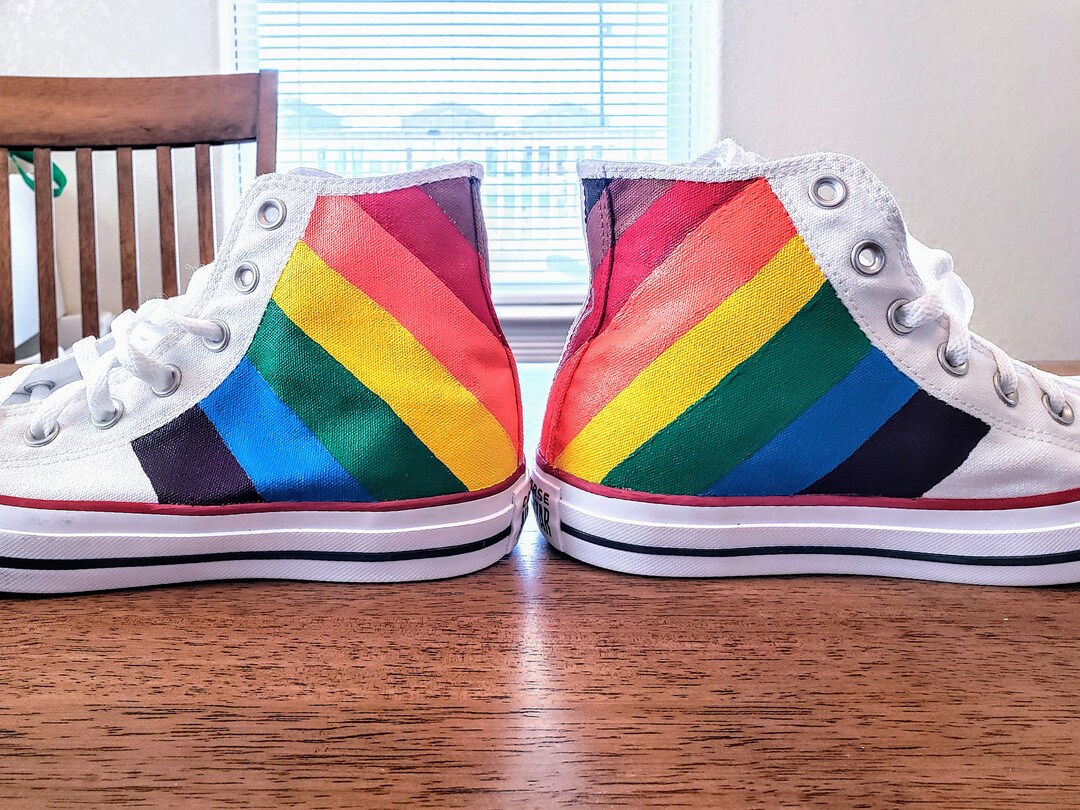 Hand Painted Rainbow Custom Converse High Top Shoes (LGBT LGBTQ+ Gay ...