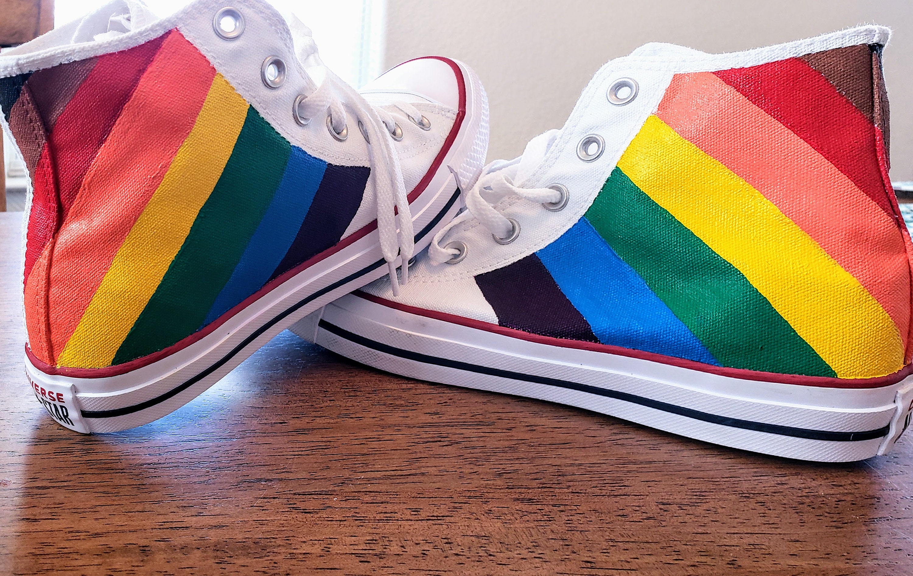Hand Painted Rainbow Custom Converse High Top Shoes (LGBT LGBTQ+ Gay ...