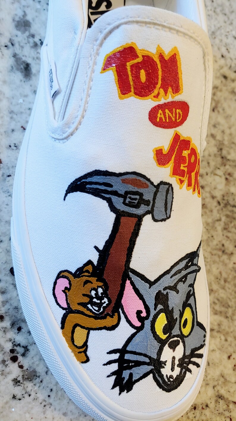 Hand Painted Tom and Jerry Cartoon Vans Slip on Custom Shoes - Etsy