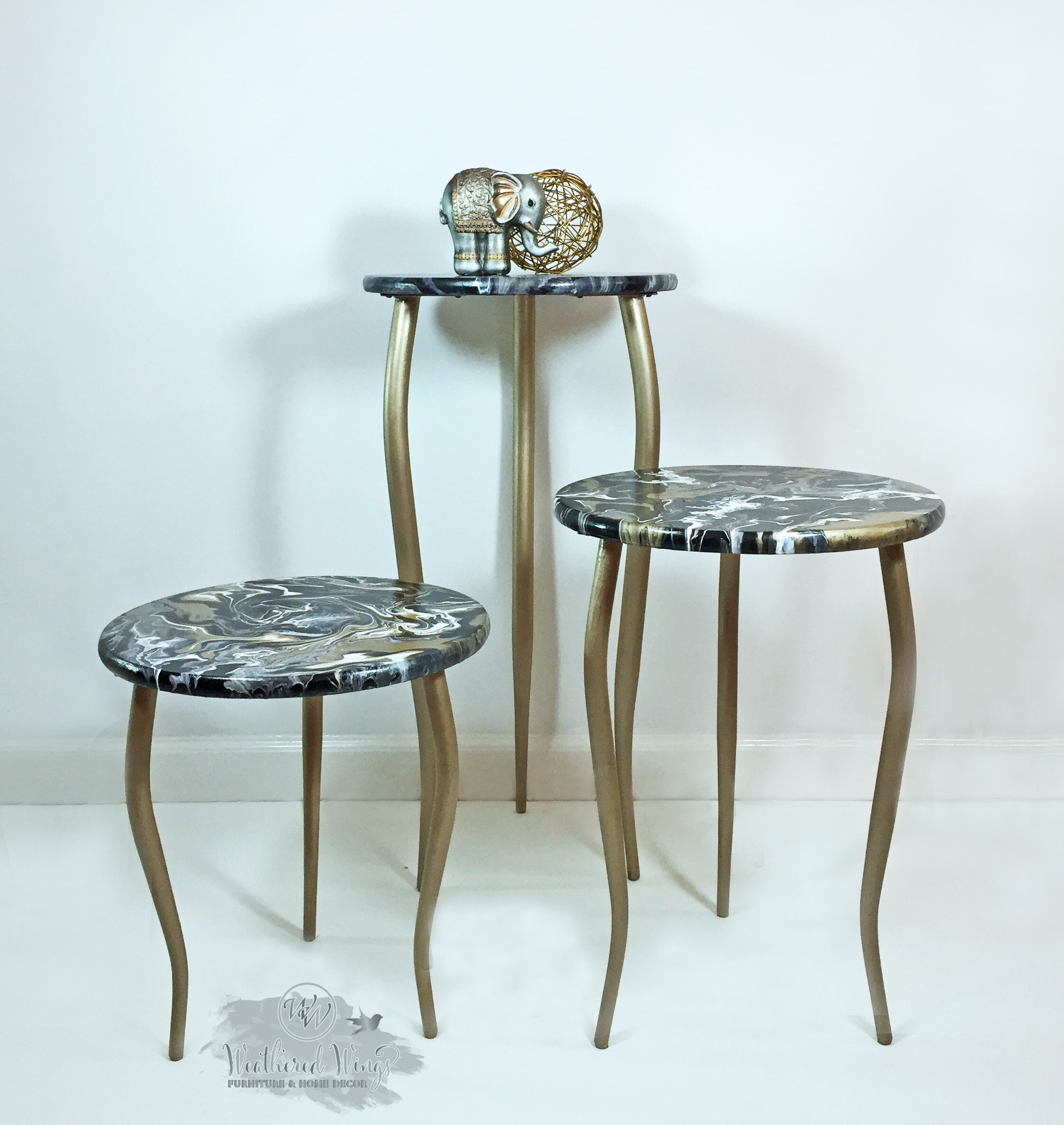 Acrylic pour paint and Resin coated table set in a mixture of | Etsy