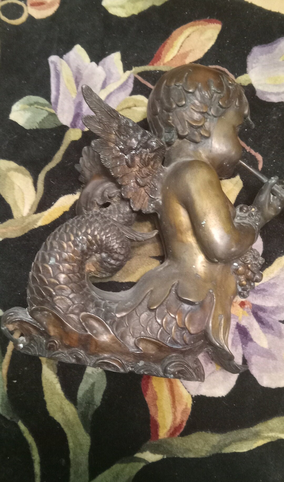 Bronze Fountain Sculpture Winged Very Rare Mermaid Angel Cherub Cupid ...