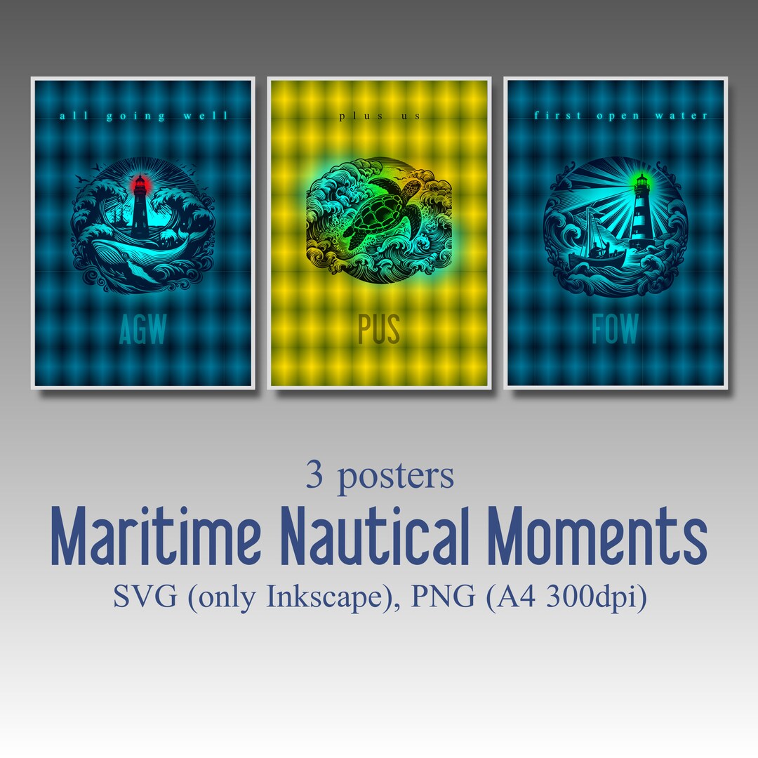 Maritime Nautical Moments, Navigation Series of 3 Wall Posters, Vector ...