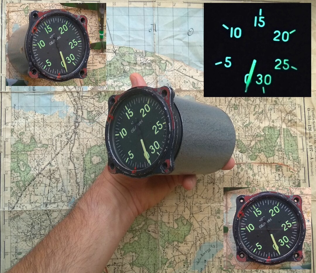 Soviet Military Vintage 70s Mig Aircraft Board Tachometer Indicator TЭ ...