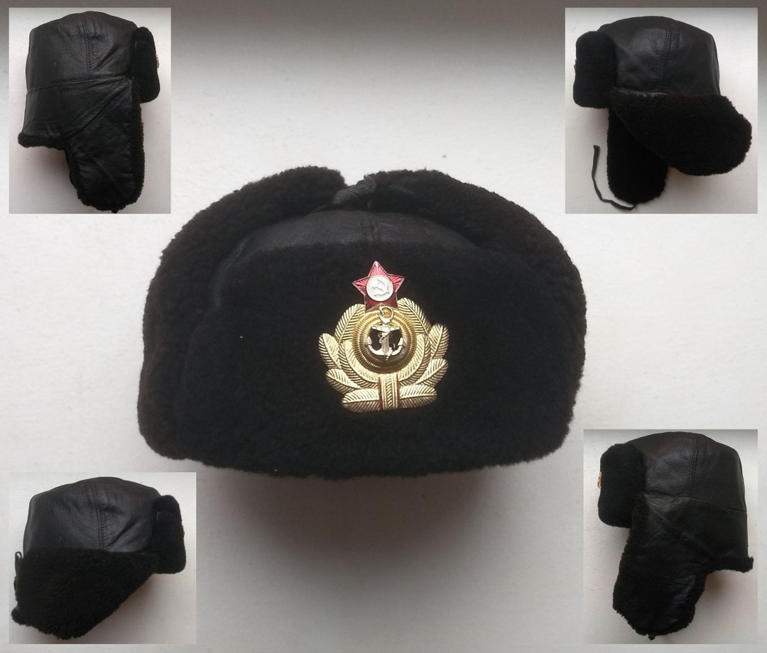Soviet Russian Military Navy Hat Officer Vintage Genuine Fur and ...
