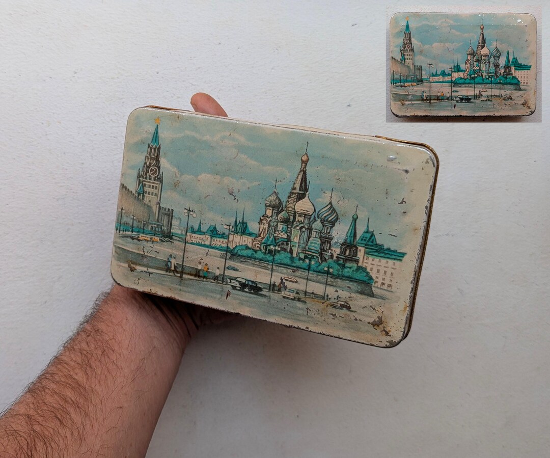 Soviet Russian Vintage 1958 Lobster Tail Candy Tin Box, Moscow, Kremlin ...