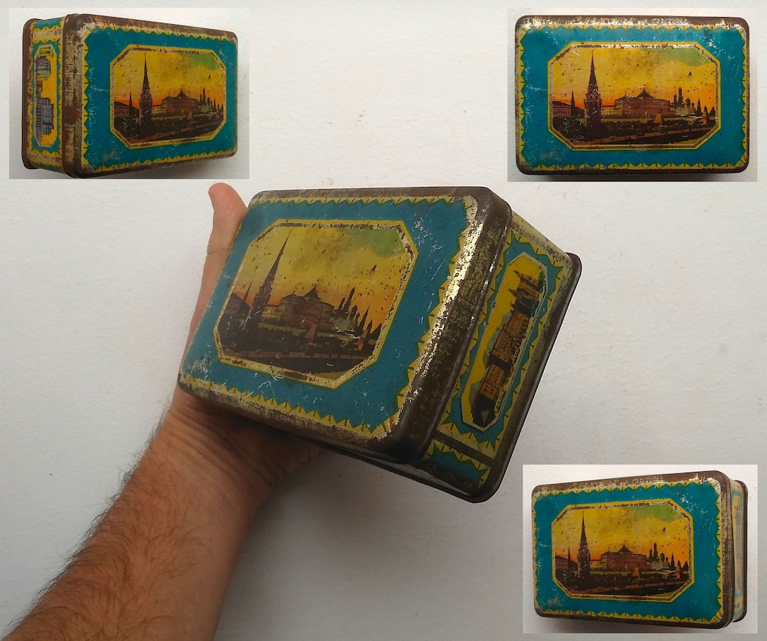 Soviet Russian Vintage 50s Candy Tin Box, Kremlin, Red Square, Bolshoi ...