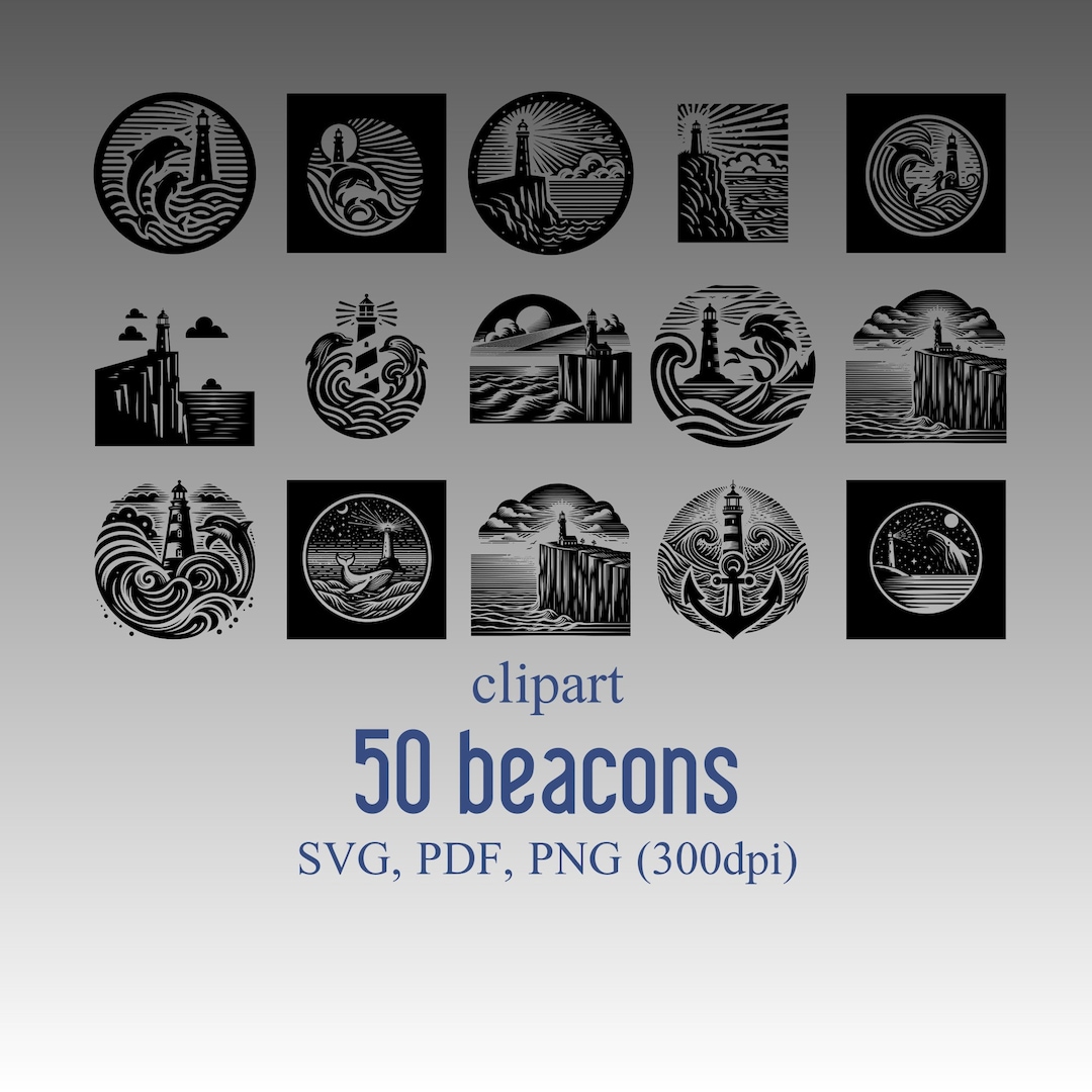 Beacon Clipart, SVG, PDF, PNG, Lighthouse Art, Print Dolphin, Whale ...