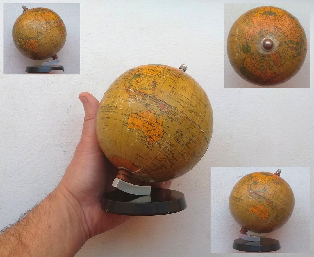 Vintage 50s Nautical World Globe, Small Geographic Globe, Earth Globe ...