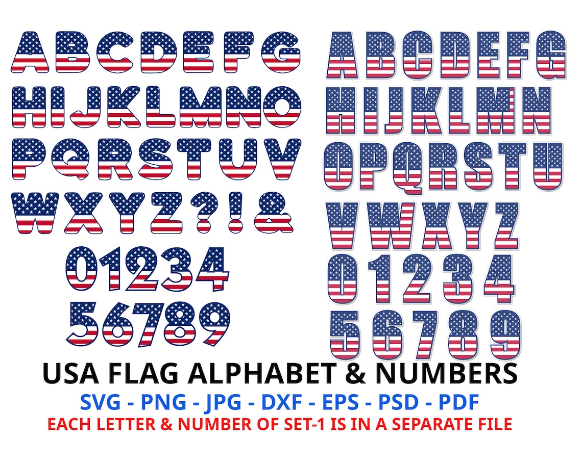 AMERICAN FLAG Alphabet and Numbers Png, Usa Alphabet Png, Usa Numbers ...
