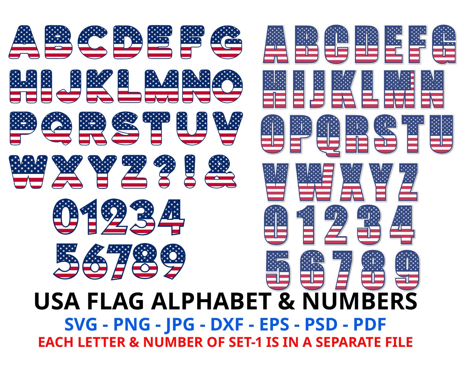 AMERICAN FLAG Alphabet and Numbers Png, Usa Alphabet Png, Usa Numbers ...