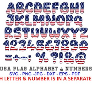 AMERICAN FLAG Alphabet and Numbers Png, Usa Alphabet Png, Usa Numbers ...
