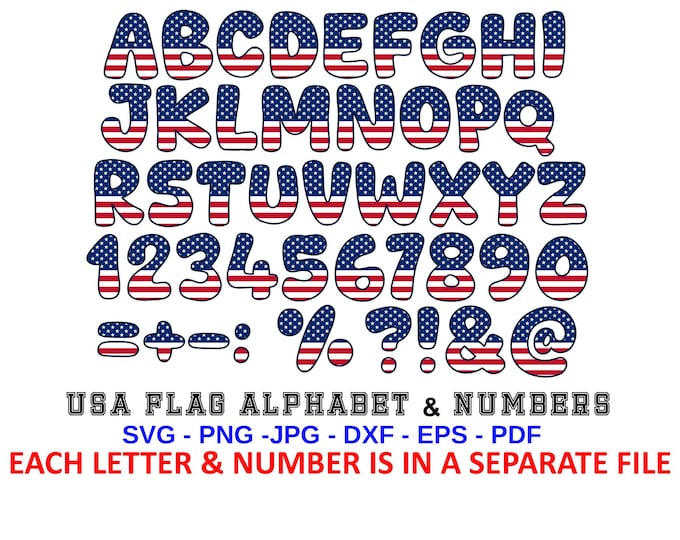 AMERICAN FLAG Alphabet and Numbers Png, Usa Alphabet Png, Usa Numbers ...