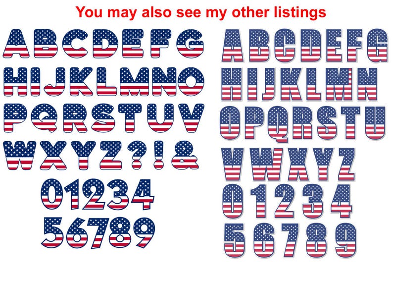 AMERICAN FLAG Alphabet and Numbers Png, Usa Alphabet Png, Usa Numbers ...