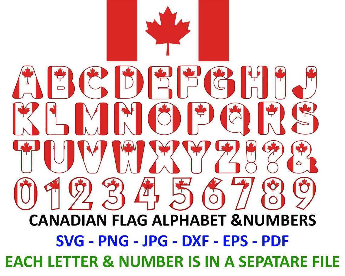 CANADIAN FLAG Alphabet and Numbers Png, Canada Alphabet Png, Canada ...