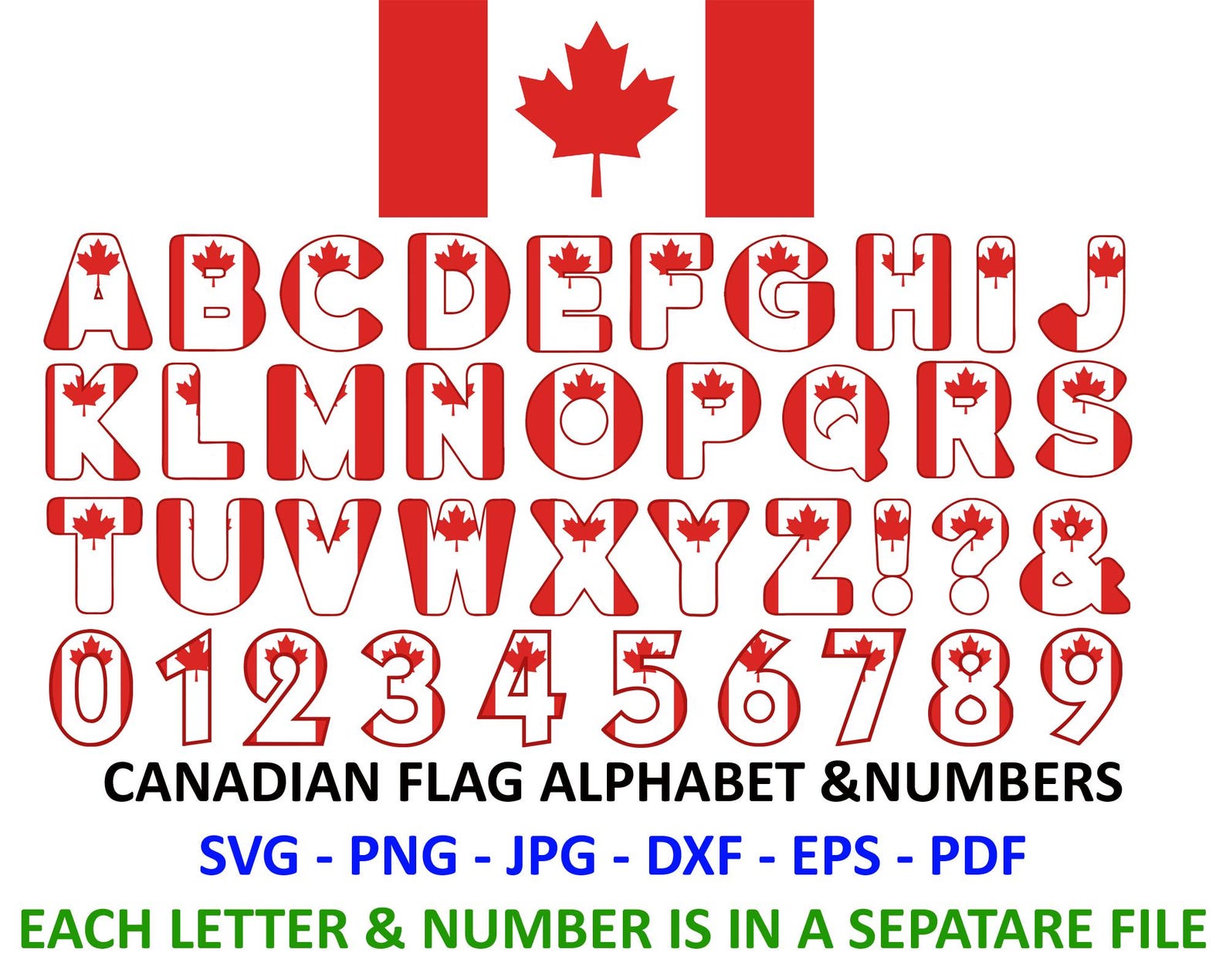 CANADIAN FLAG Alphabet and Numbers Png, Canada Alphabet Png, Canada ...