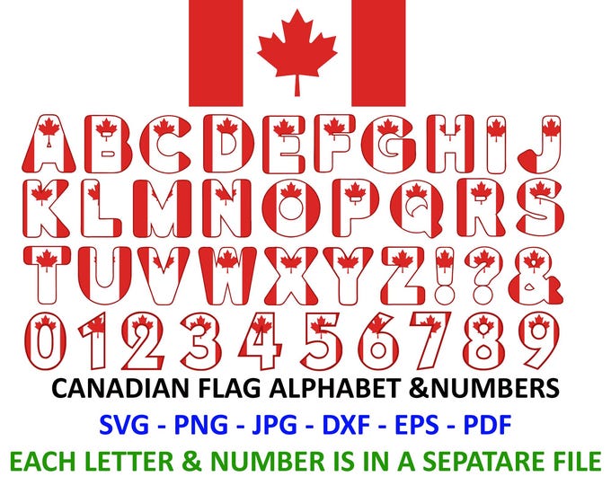 CANADIAN FLAG Alphabet and Numbers Png, Canada Alphabet Png, Canada ...