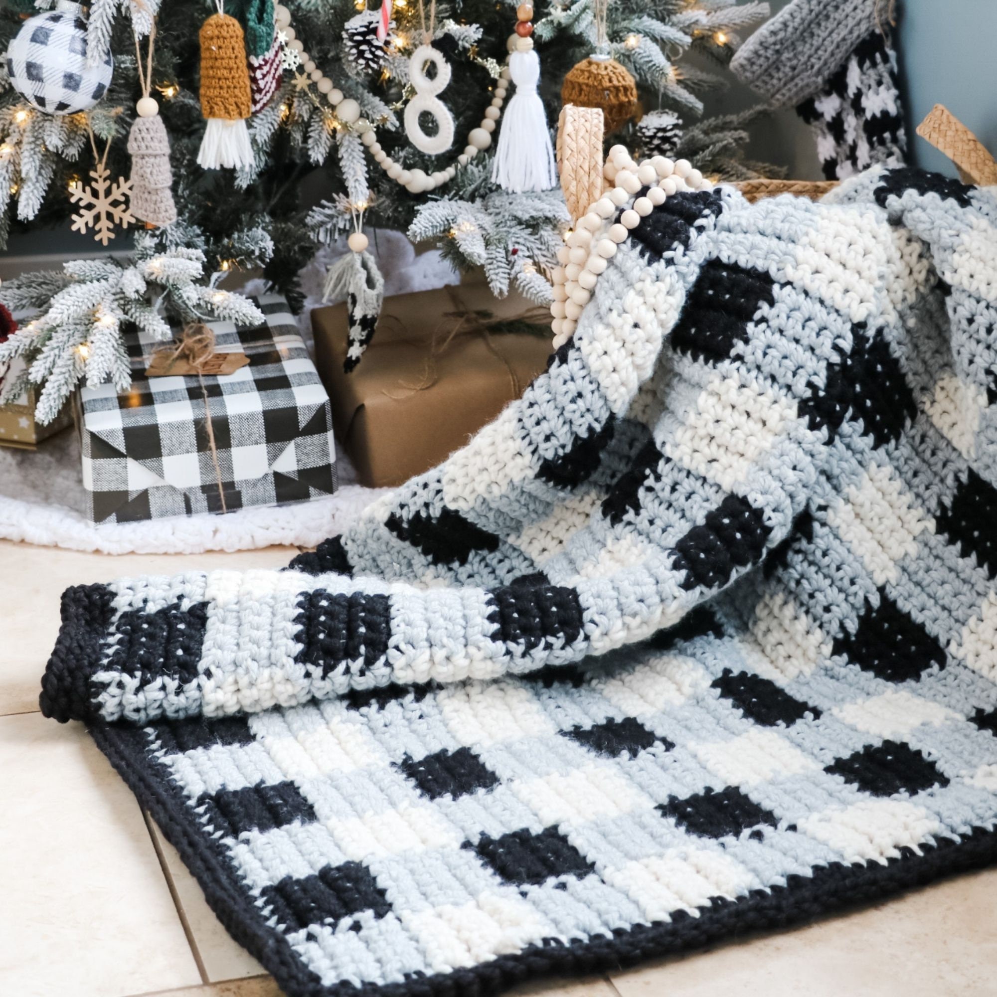 CROCHET PATTERN & VIDEO/ Chunky Buffalo Plaid Throw Blanket, Crochet ...