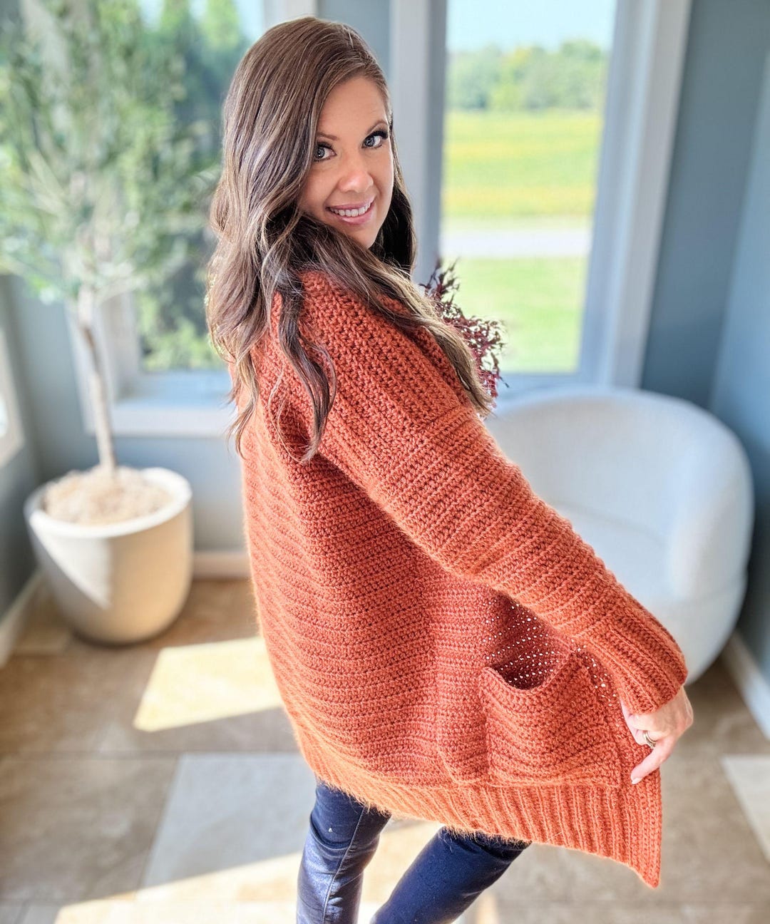 CROCHET PATTERN & VIDEO/ Fuzzy Peach Cardigan, Winter Cardigan, Crochet ...