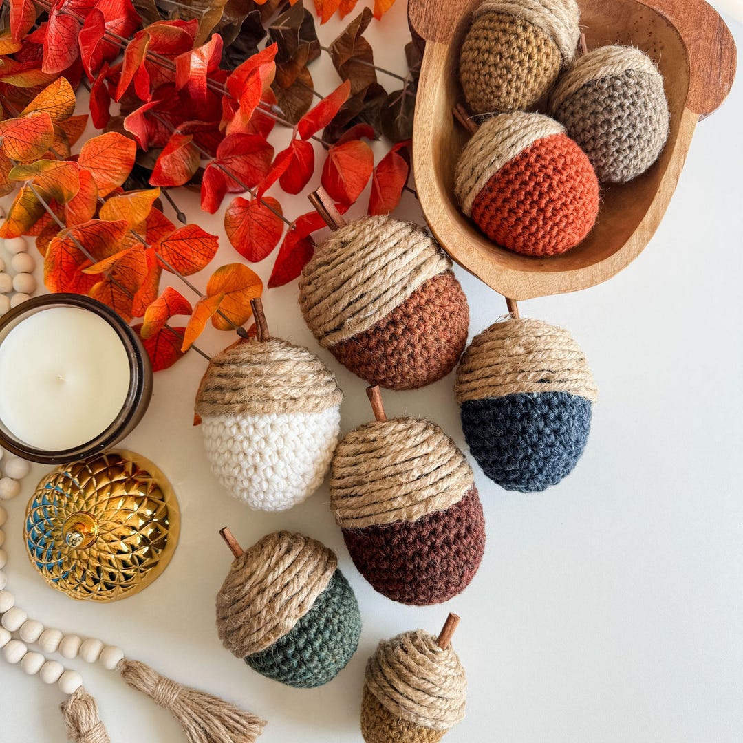 CROCHET PATTERN/ Rustic Farmhouse Crochet Acorns, Easy Crochet Decor ...