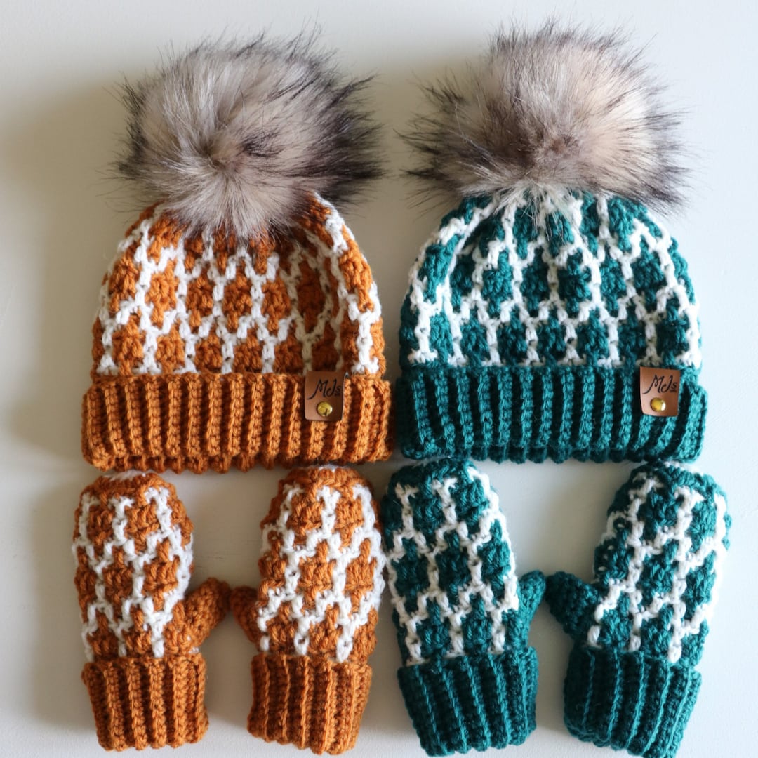CROCHET PATTERN / Modish Mosaic Hat & Mittens Set - Etsy