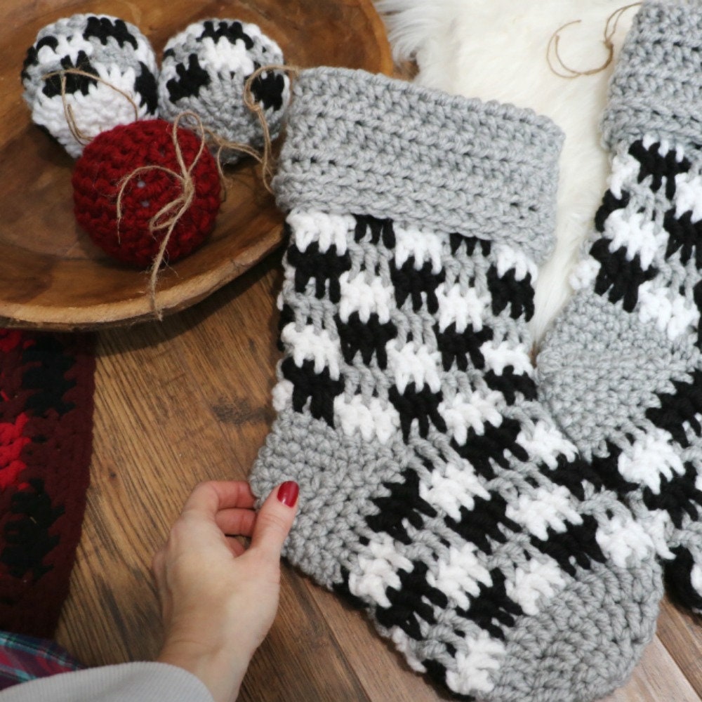 CROCHET PATTERN Rustic Farmhouse Plaid Stocking - Christmas Stocking - Etsy