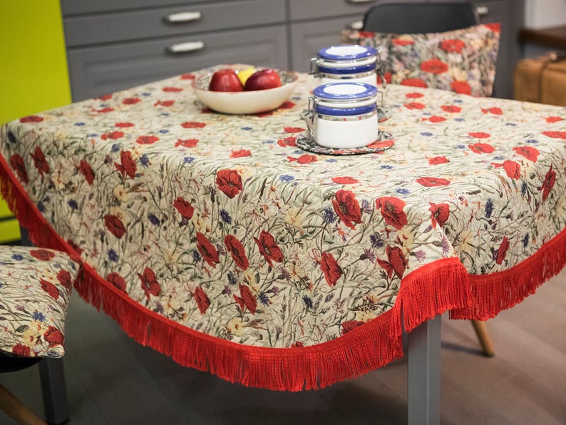 Round Stylish Colorful Tablecloth With Fringe. Made of High Quality ...