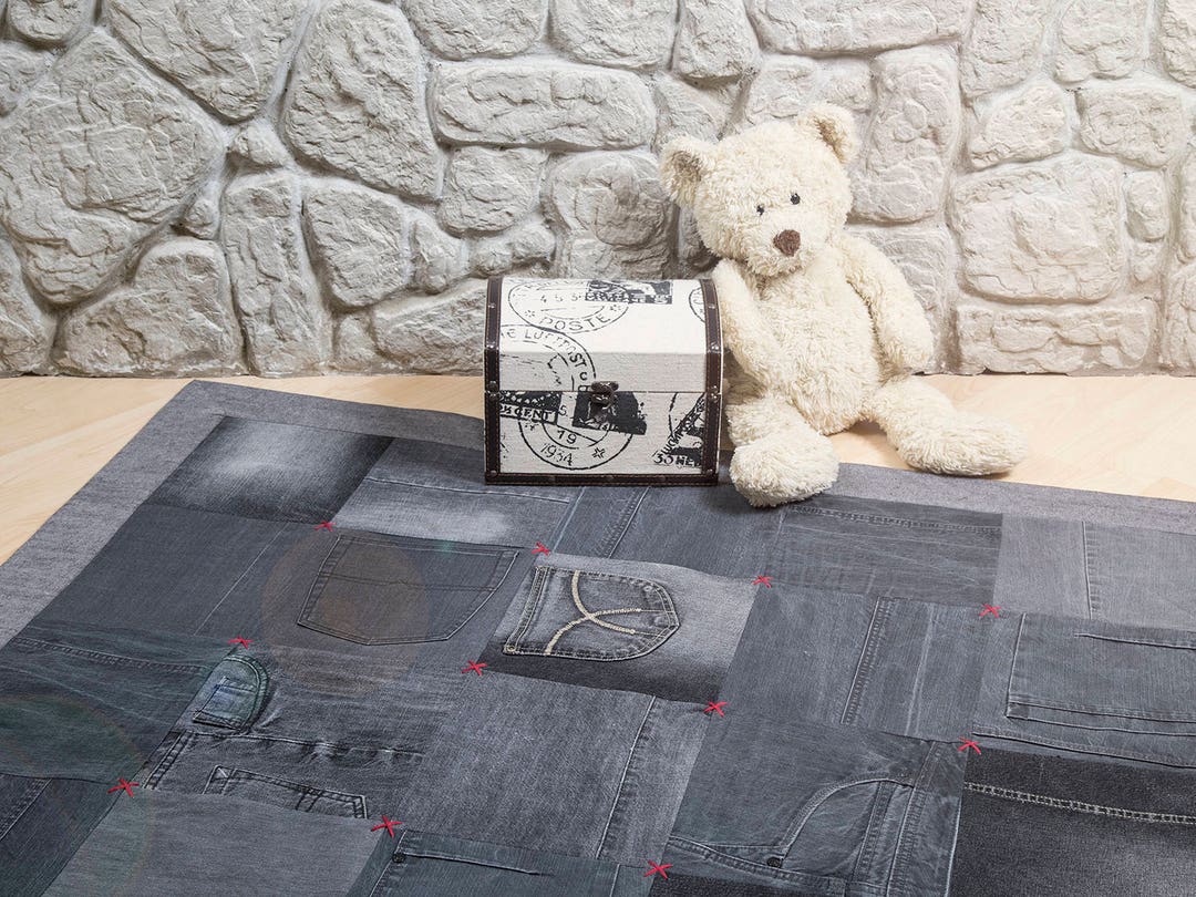 Black Denim Patchwork Rug 140cm*140cm. Denim Rug. Denim Carpet. Jeans ...