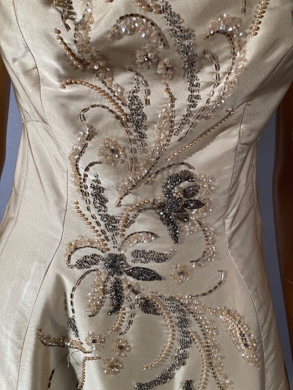 Vintage 1960s Satin Beaded Evening Gown | 60s Mocha E… - Gem