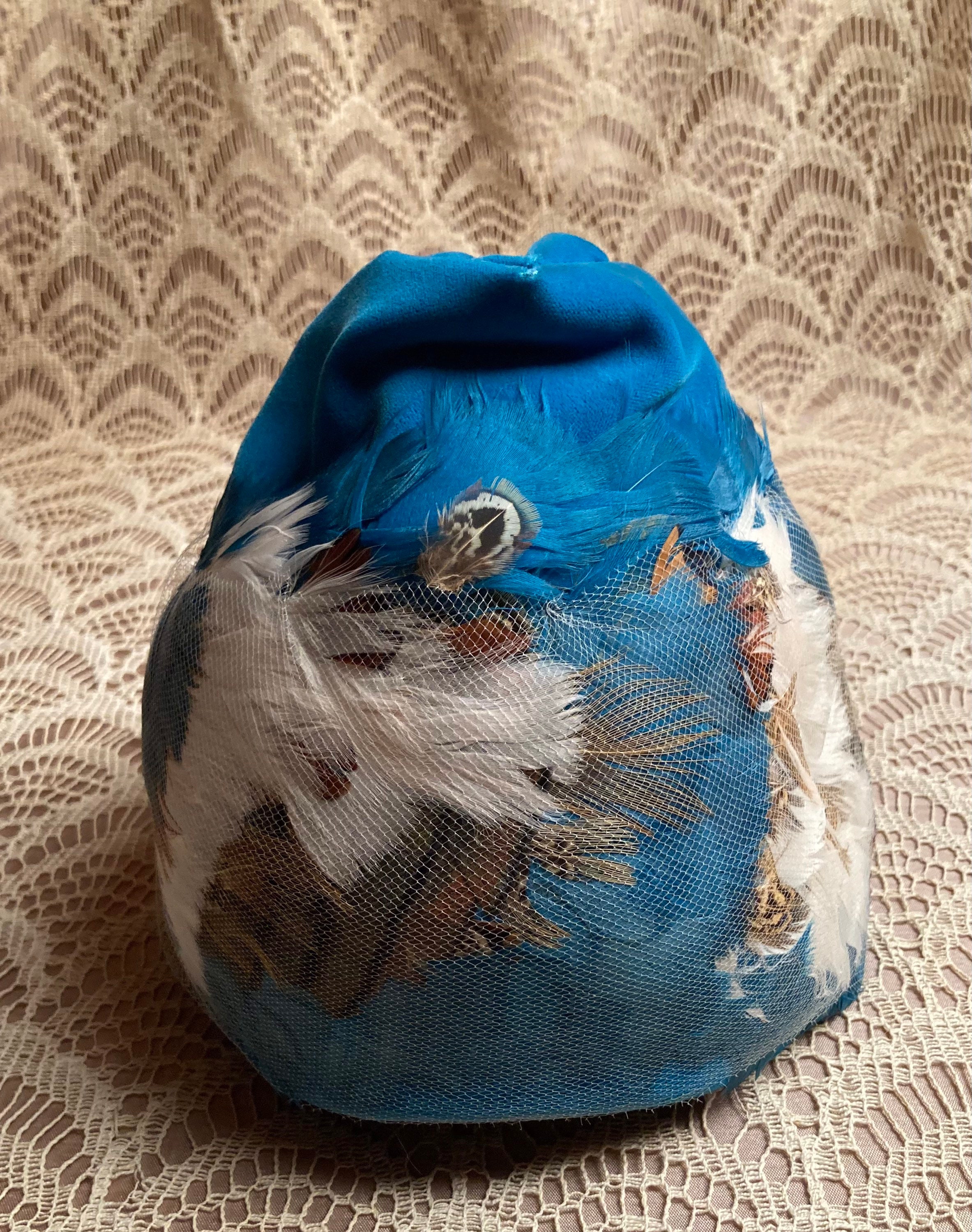 Vintage 1960s Blue Feather Hat 60s Conical Hat - Etsy