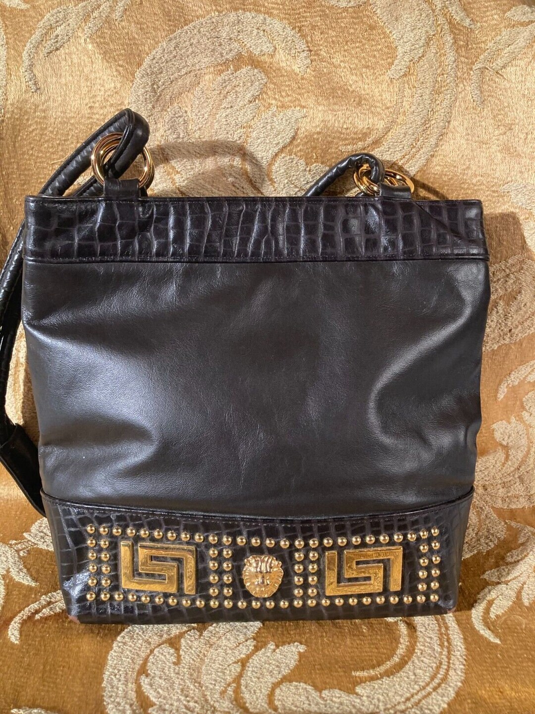 Vintage 90s Leather Purse 1990s Park Avenue Gold Studs Lion High ...