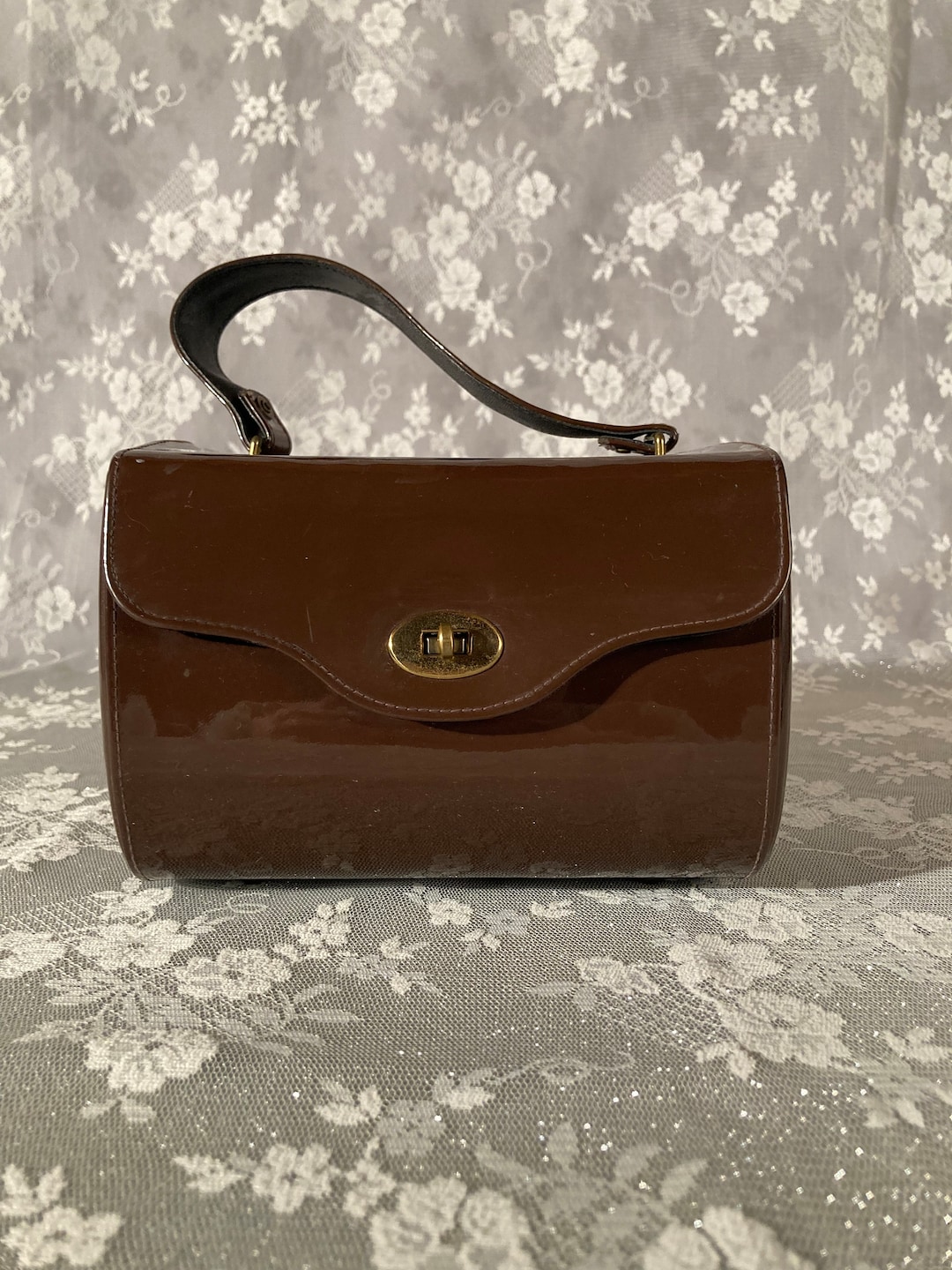 Vintage 50s Patent Leather Purse 1950s Brown Box Purse Cute Retro ...