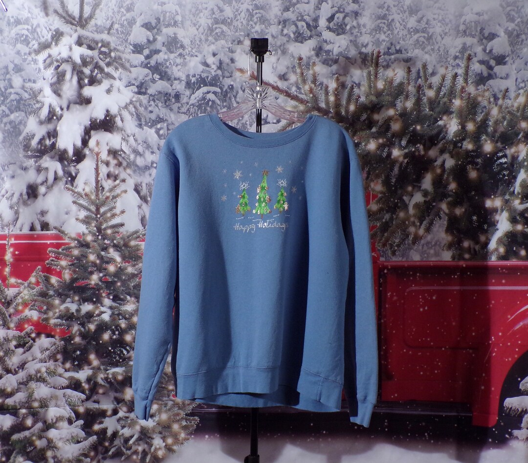 Vintage Y2K Christmas Tree Sweatshirt: Light Blue Holiday Top (XL) - Etsy