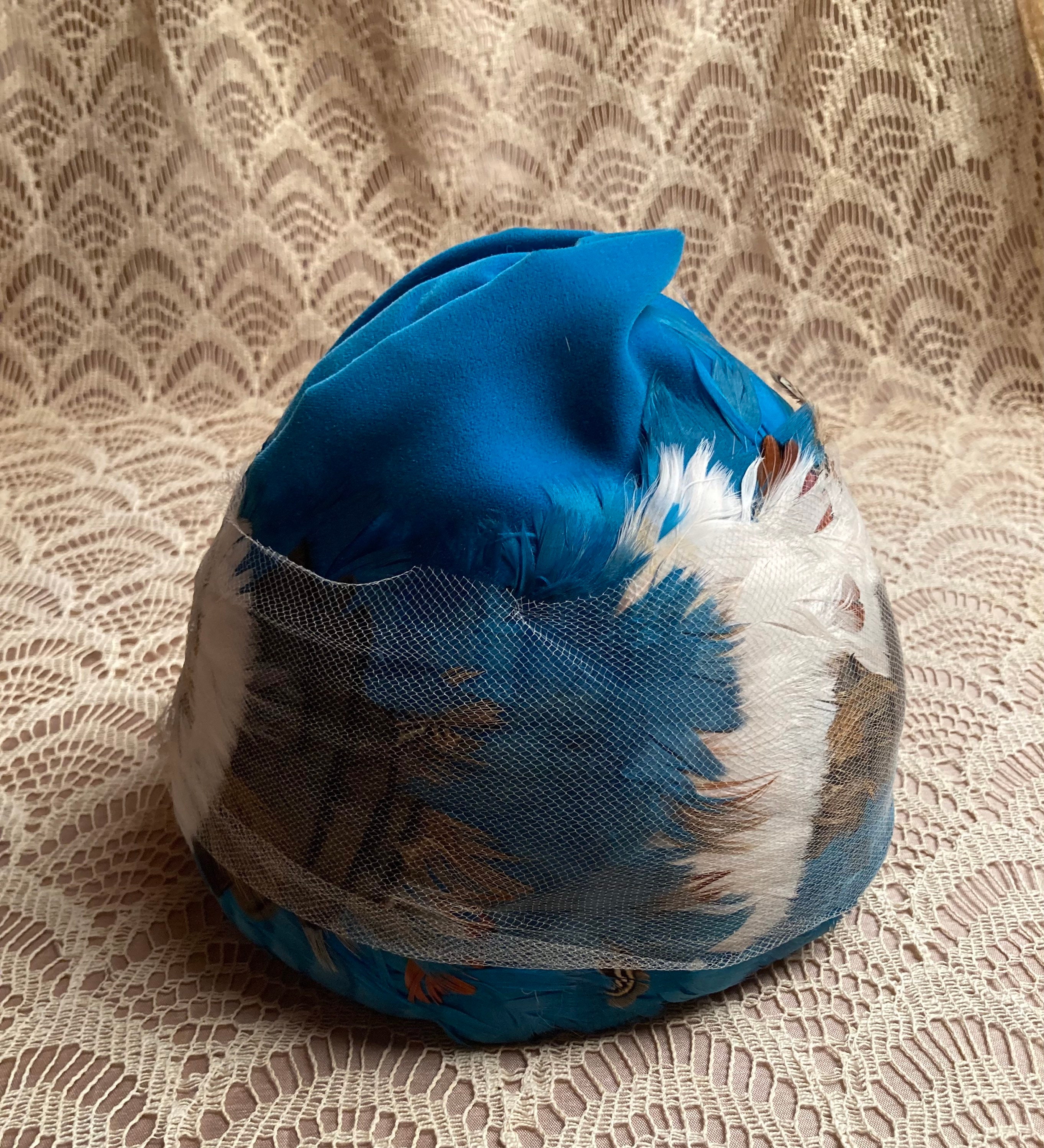 Vintage 1960s Blue Feather Hat 60s Conical Hat - Etsy