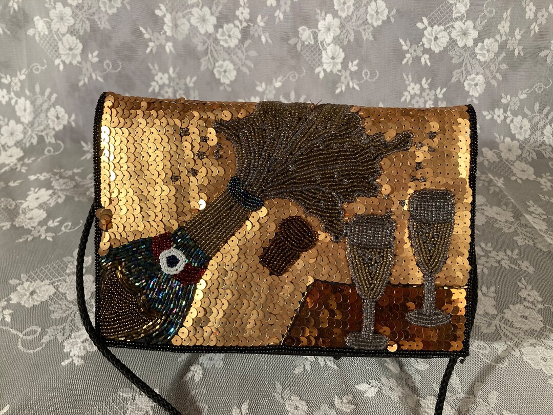 Vintage Y2K Sequin Purse 90s New Years Eve Satin Purse as - Etsy
