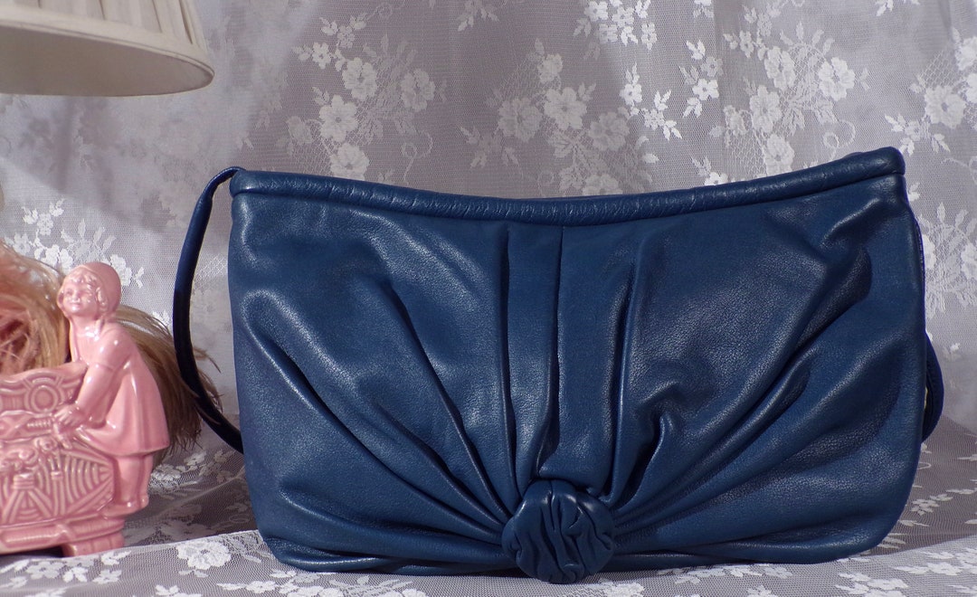 Vintage 90s Blue Leather Purse 1990s Jewel Bold Color Shoulder Bag ...