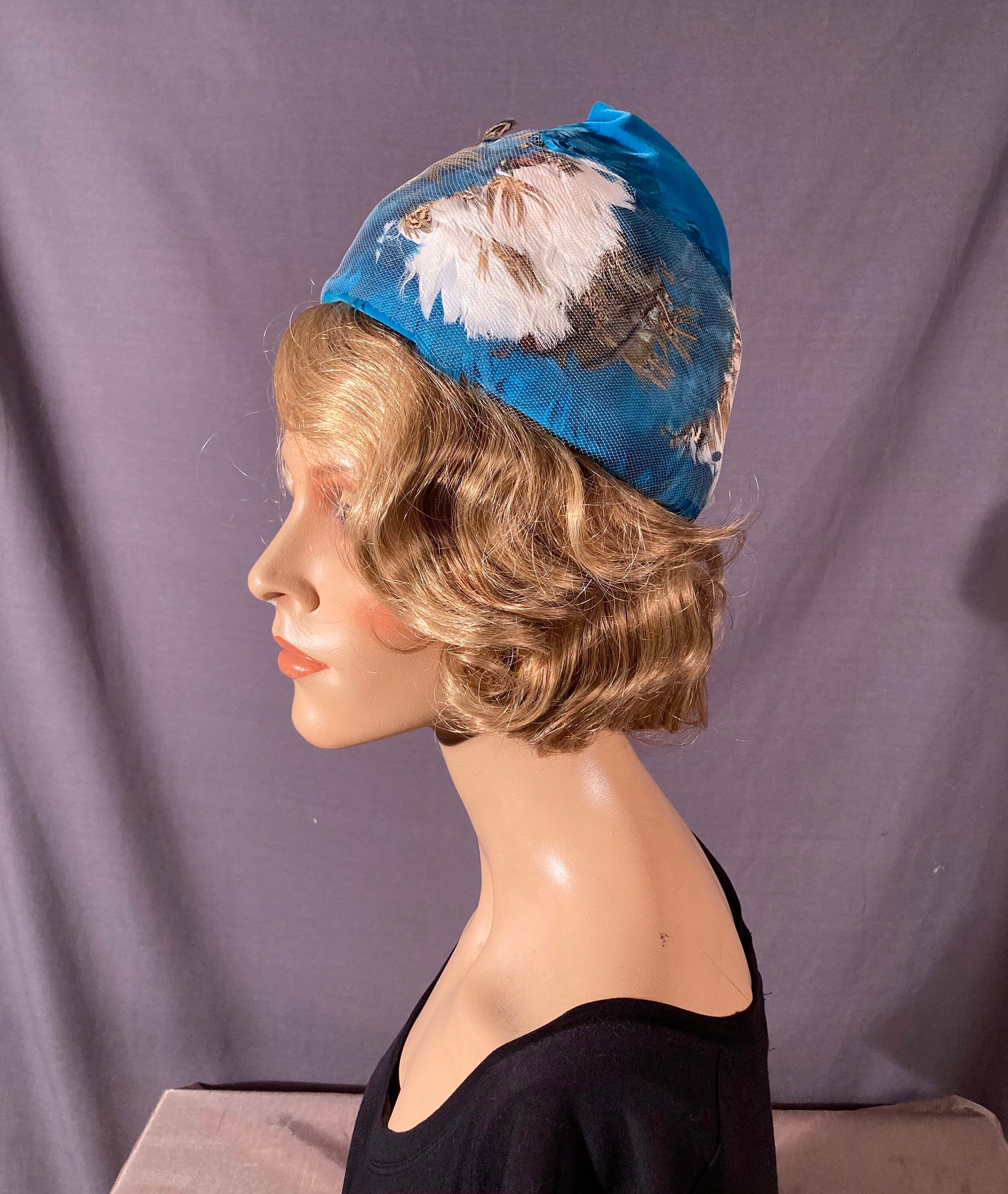 Vintage 1960s Blue Feather Hat 60s Conical Hat - Etsy