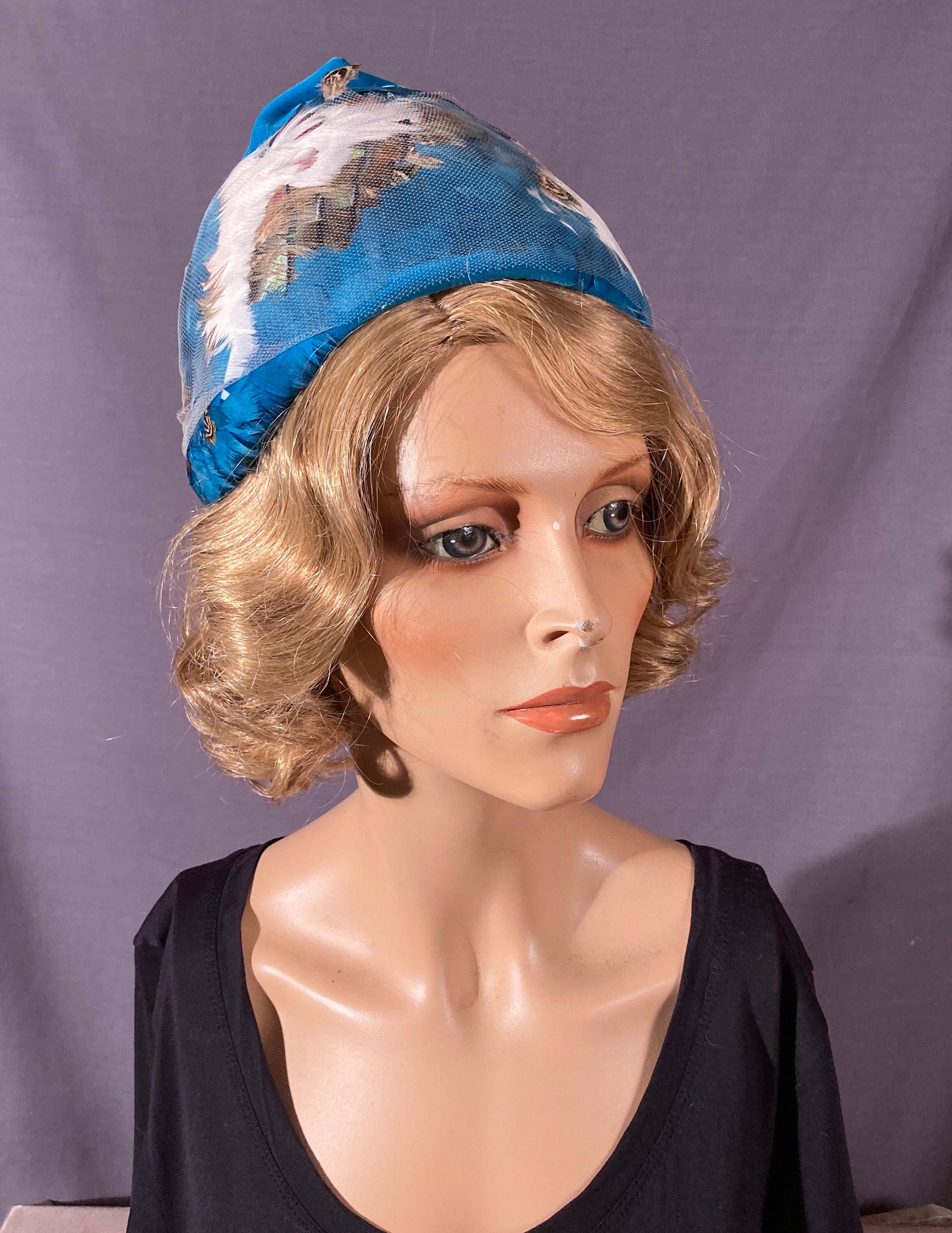 Vintage 1960s Blue Feather Hat 60s Conical Hat - Etsy