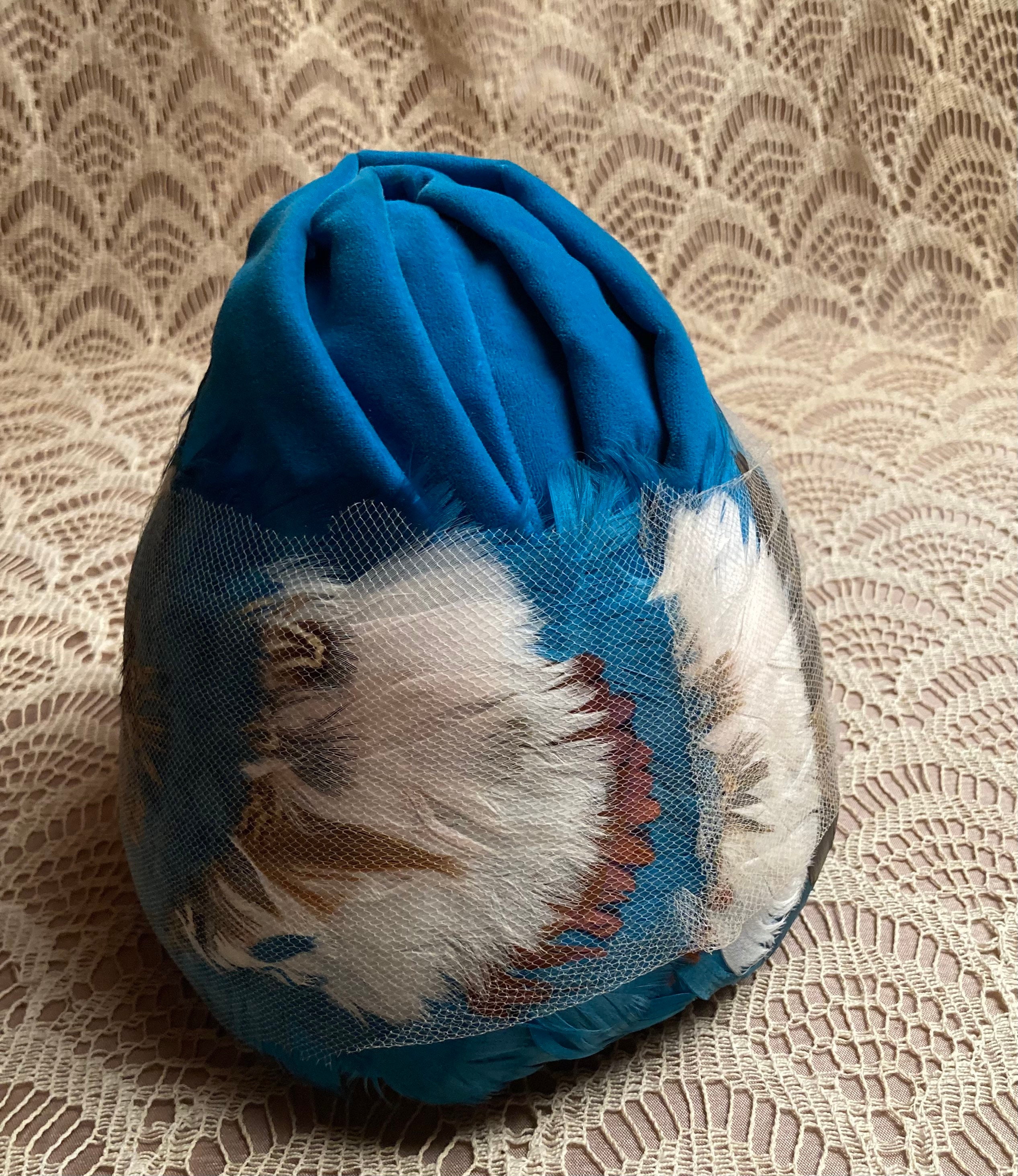 Vintage 1960s Blue Feather Hat 60s Conical Hat - Etsy