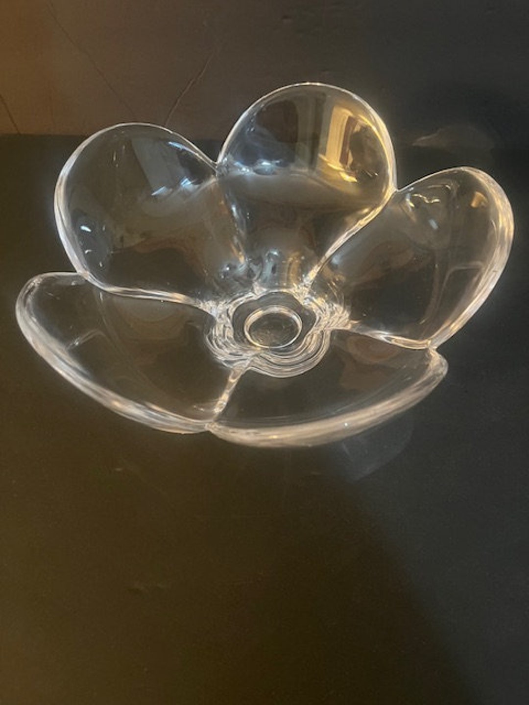 Orrefors Footed Large Crystal Petal Bowl Artist Signed Lars Hellsten ...