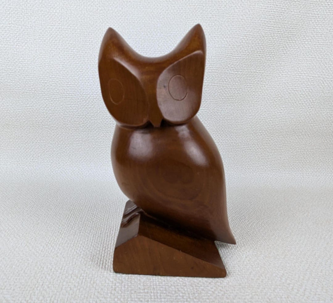 Vintage MCM Owl Carved Wood Figure - Etsy