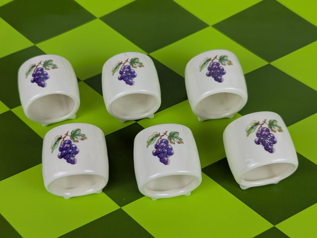 Set of 6 Ceramic Hobbyist Grape Motif Napkin Rings - Hand Crafted - Etsy