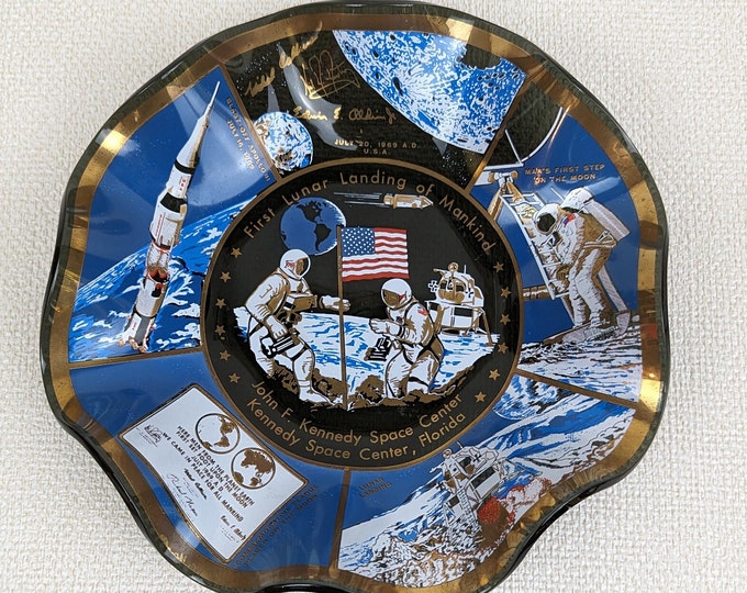 Vintage Apollo 11 Moon Landing Commemorative Bent Glass Dish - Smoke ...