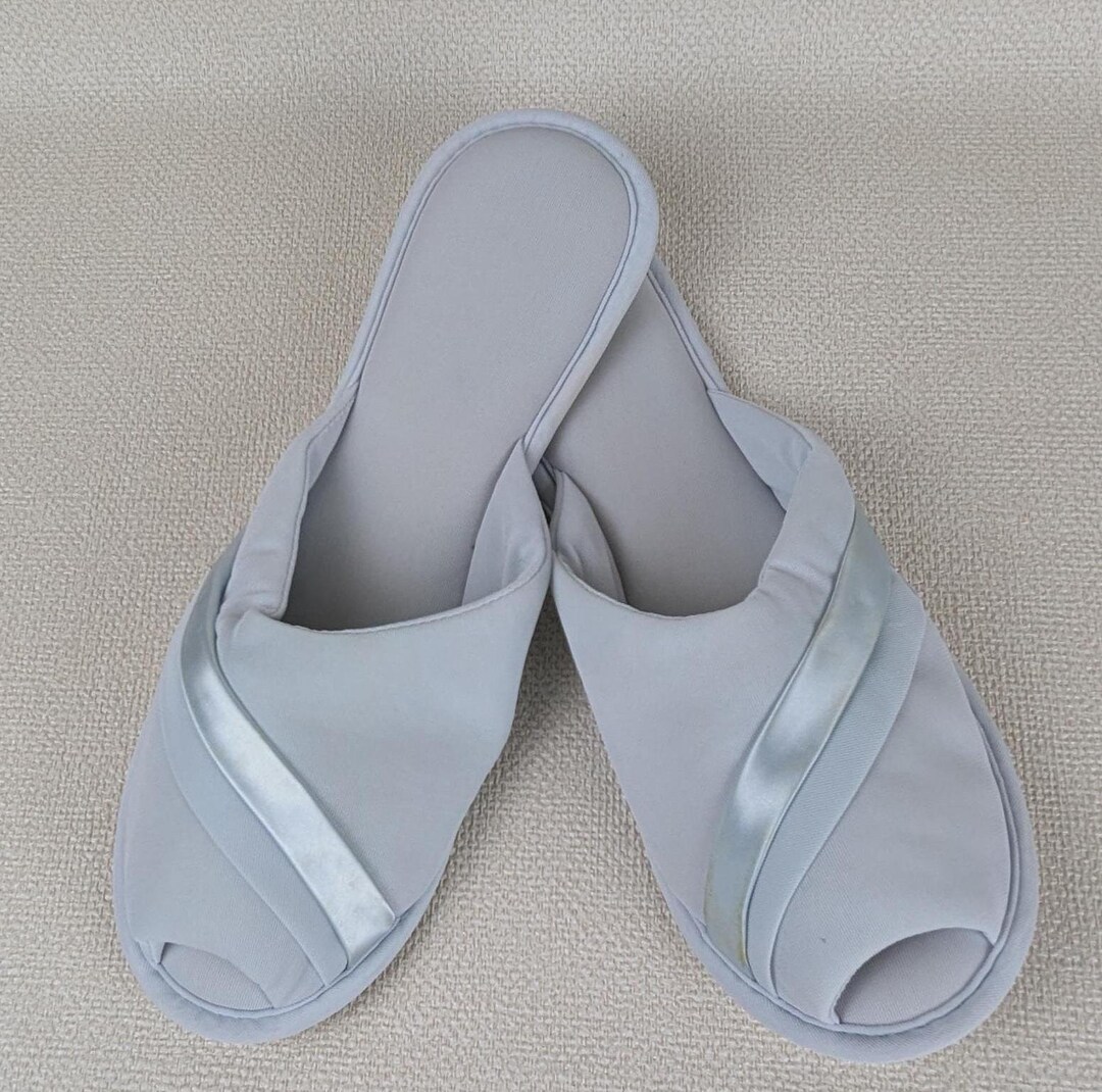 Vintage Madye's Powder Blue Nylon Tricot Bedroom Scuff Slippers Size XL ...
