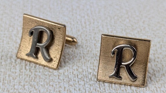 Vintage Swank Monogrammed "R" Mid-Century Cuff Links … - Gem