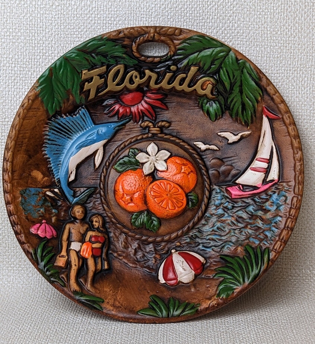 Vintage Florida Souvenir Ceramic Plaque - Vacation Souvenir - Green ...
