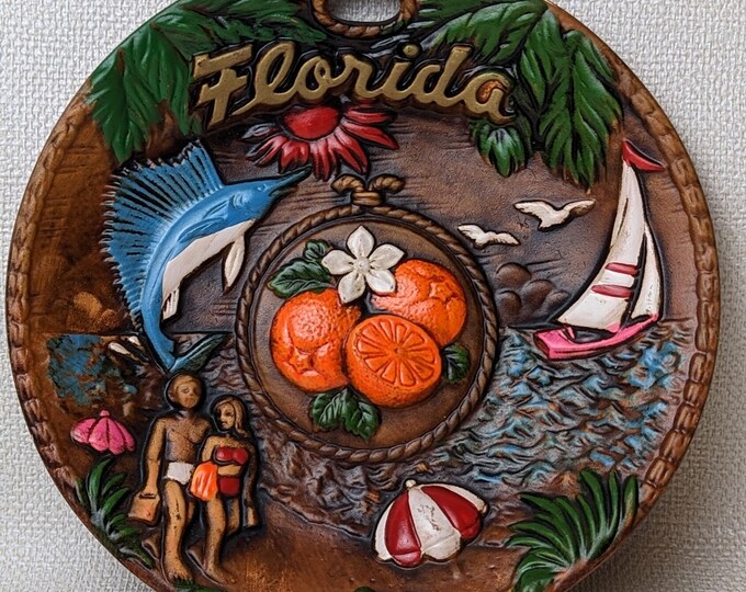Vintage Florida Souvenir Ceramic Plaque - Vacation Souvenir - Green ...